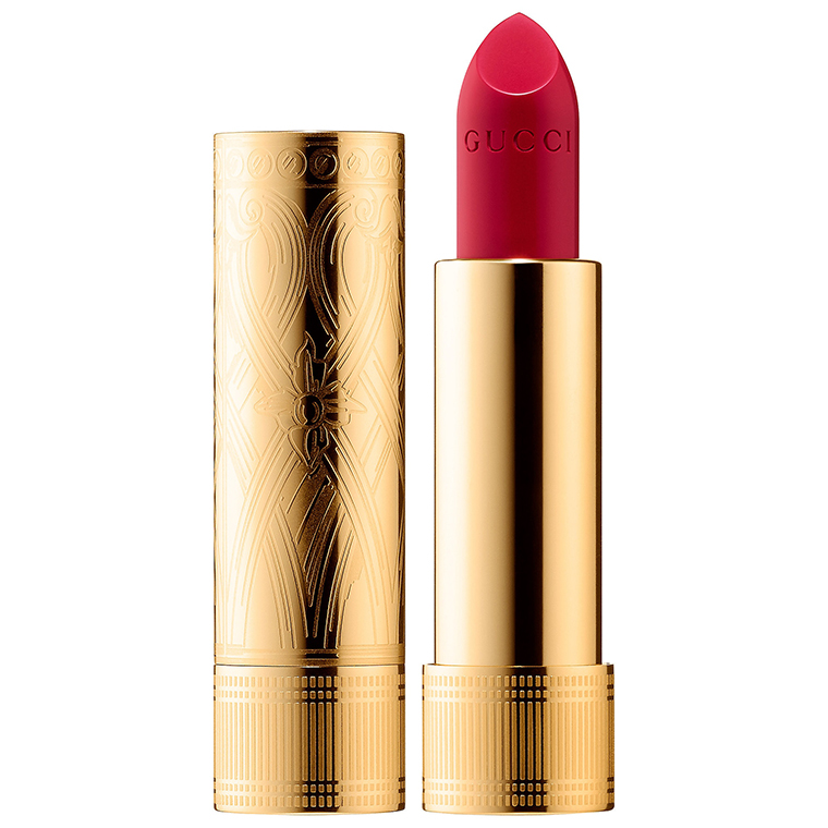 Gucci Beauty Eadie Scarlet (502) Satin Lipstick Review & Swatches