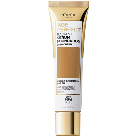L'Oreal Soft Sable (105) Age Perfect Radiant Serum Foundation Review ...